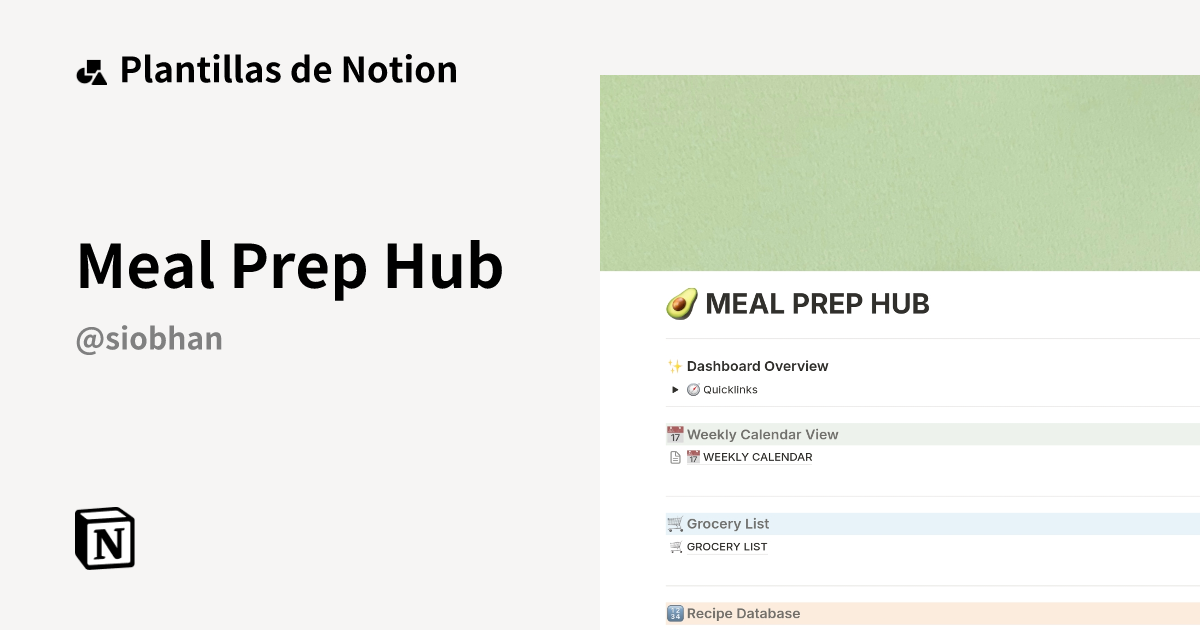 Plantilla Meal Prep Hub de Siobhan Silva | Notion Marketplace