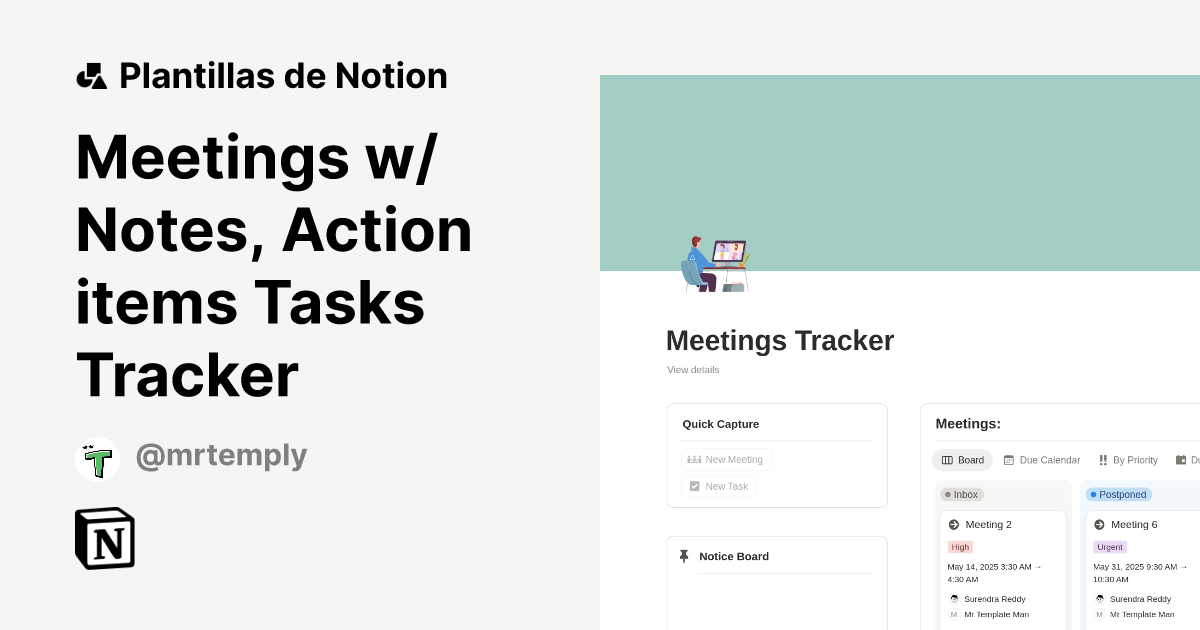 Plantilla Meetings w/ Notes, Action items Tasks Tracker | Notion ...