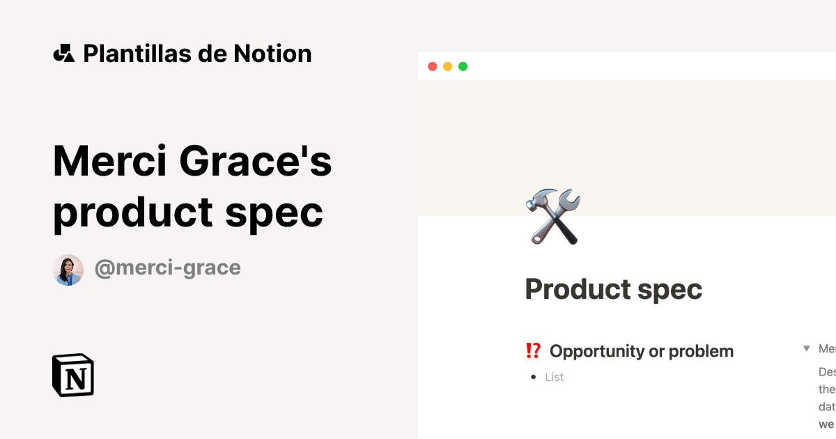 Plantilla Merci Grace's product spec | Notion Marketplace