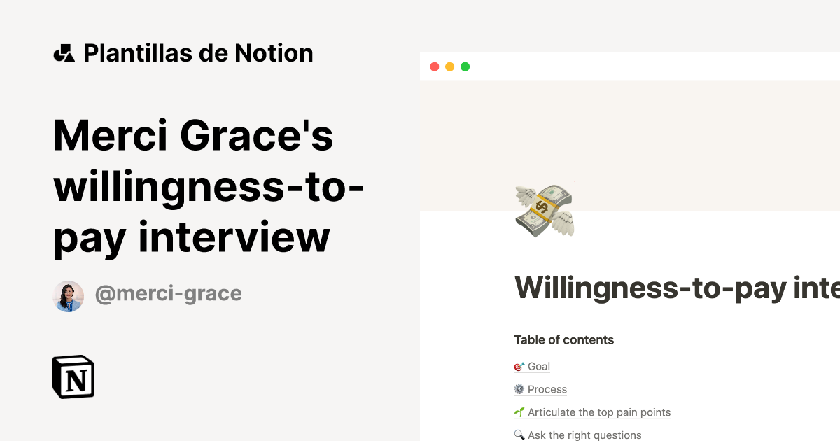 Plantilla Merci Grace's willingness-to-pay interview de Merci Grace ...