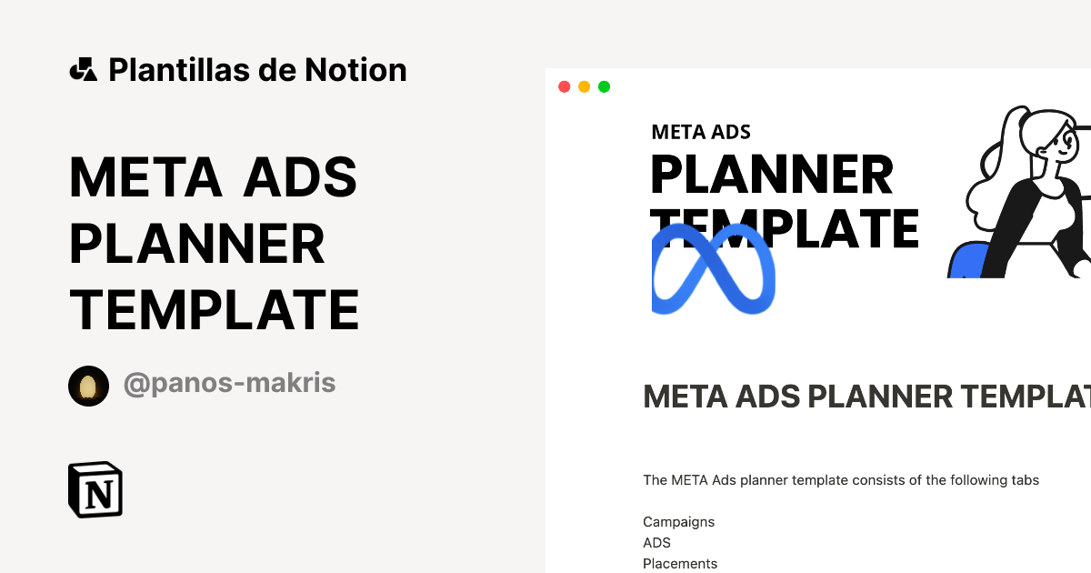 Plantilla META ADS PLANNER TEMPLATE de Panos Makris | Notion Marketplace