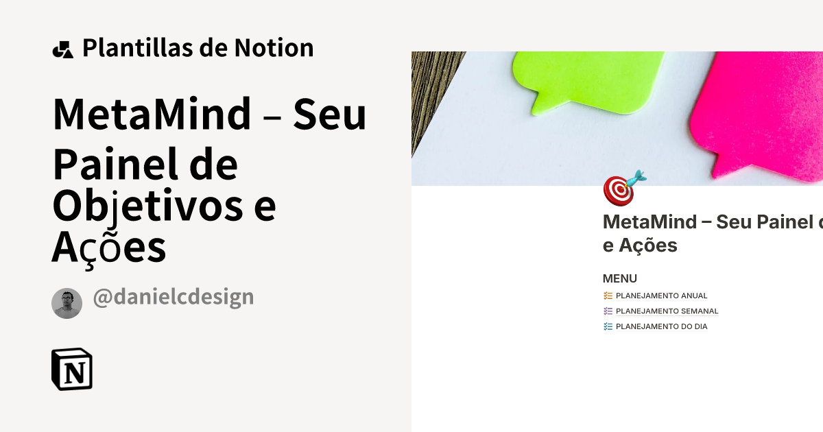 Plantilla MetaMind – Seu Painel de Objetivos e Ações | Notion Marketplace
