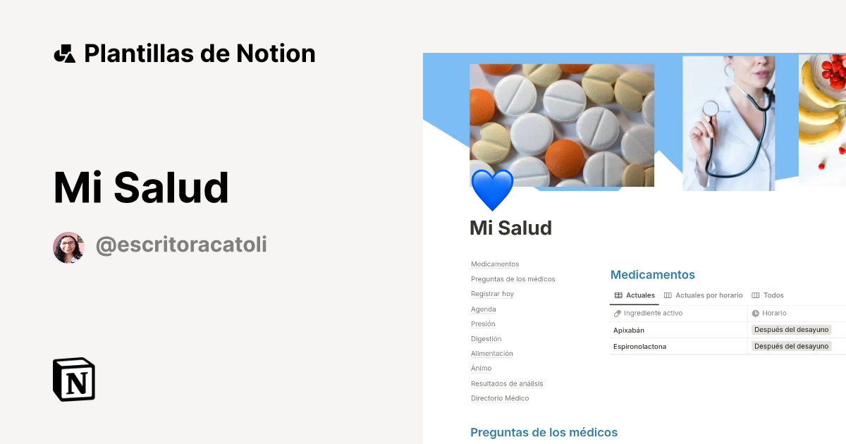 Plantilla Mi Salud de Mari Ramírez Vásquez | Notion Marketplace