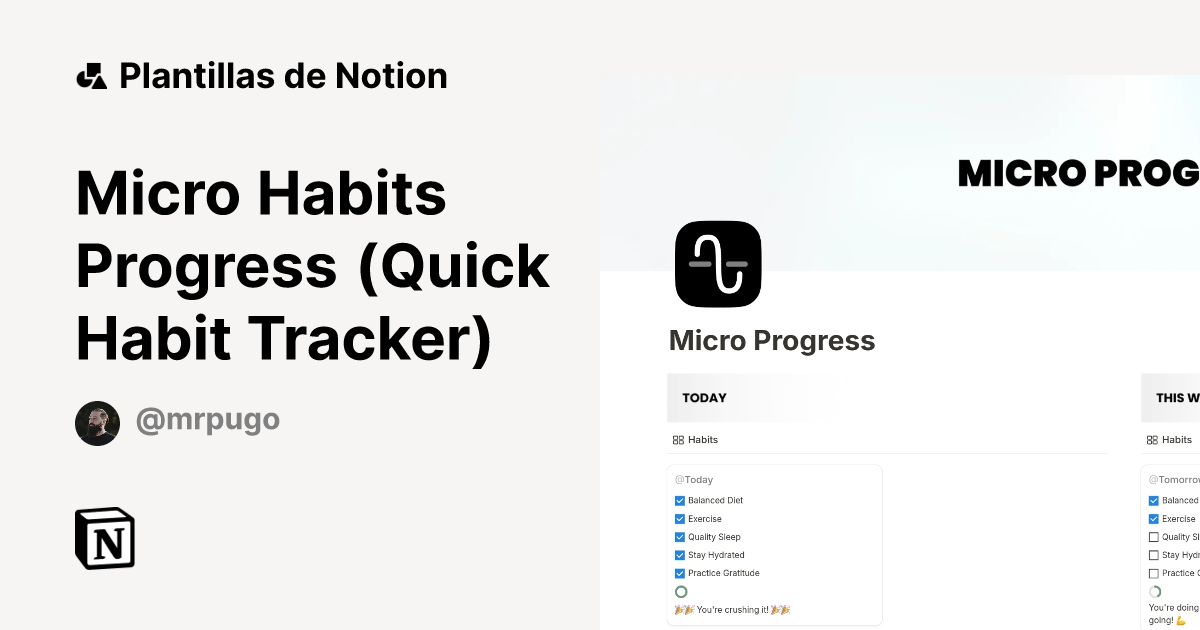 Plantilla Micro Habits Progress (Quick Habit Tracker) | Notion Marketplace