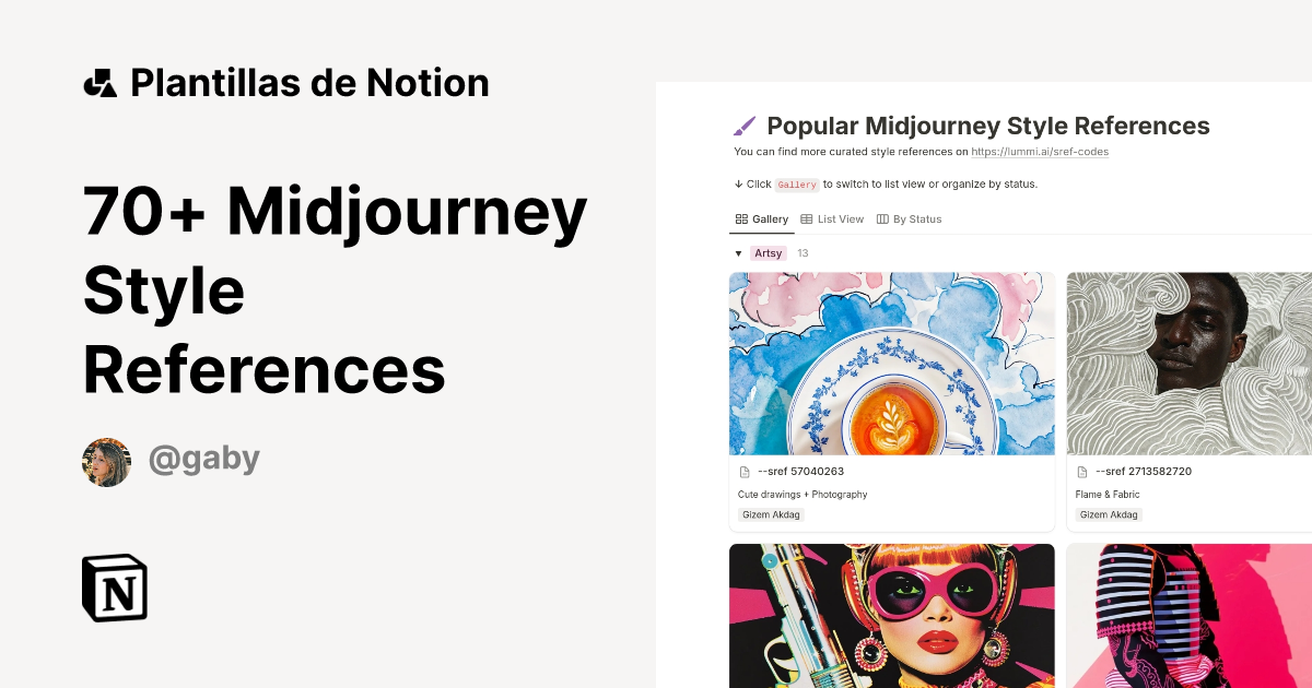 Plantilla 70+ Midjourney Style References | Notion Marketplace