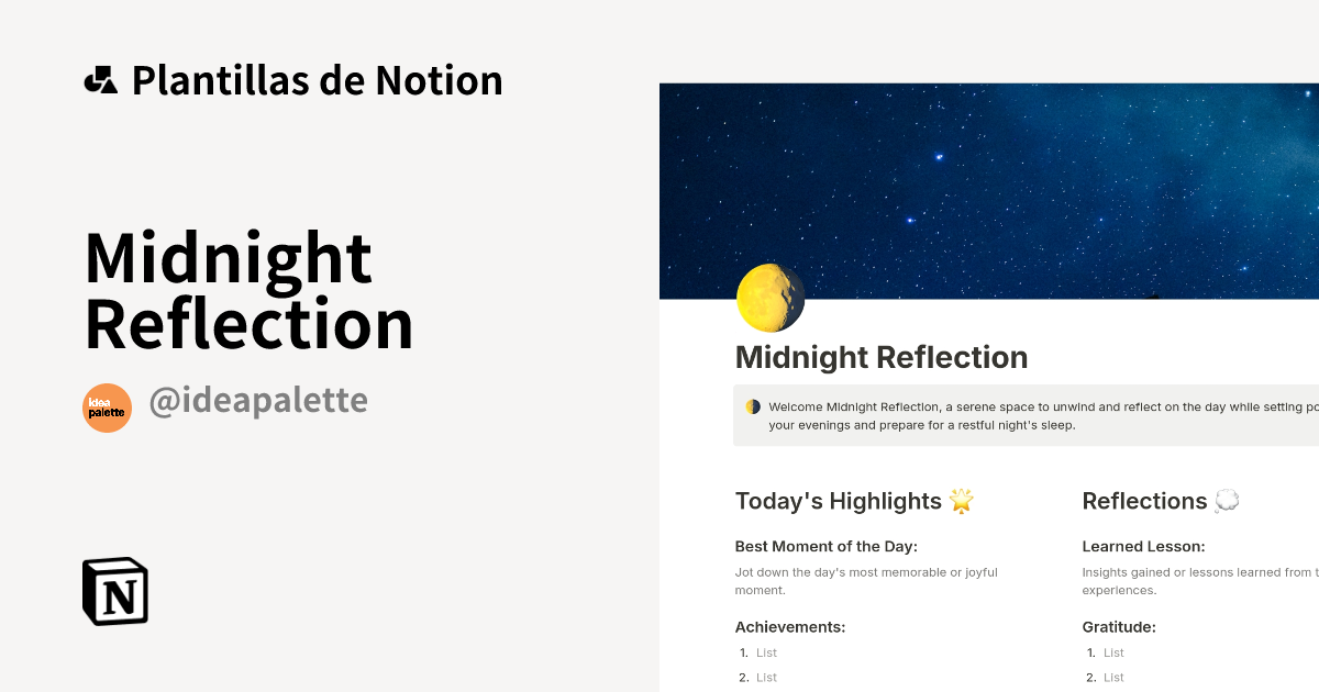 Plantilla Midnight Reflection | Notion Marketplace