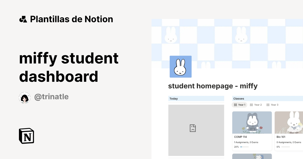 Plantilla miffy student dashboard de Trina Le | Notion Marketplace