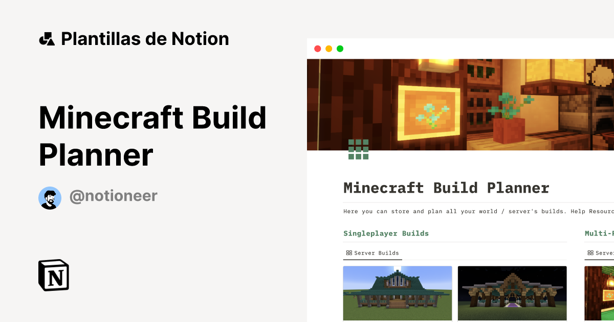 Plantilla Minecraft Build Planner de Con The Notioneer | Notion Marketplace