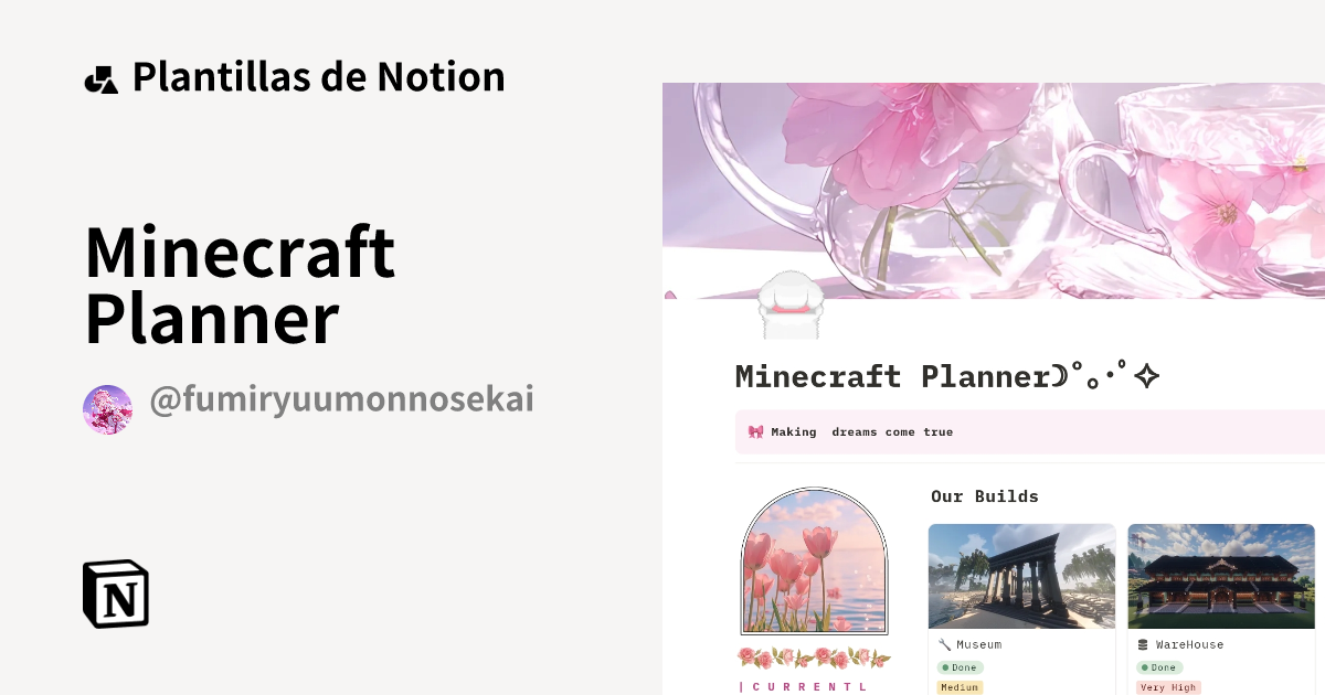 Plantilla Minecraft Planner de Fumi౨ৎ | Notion Marketplace