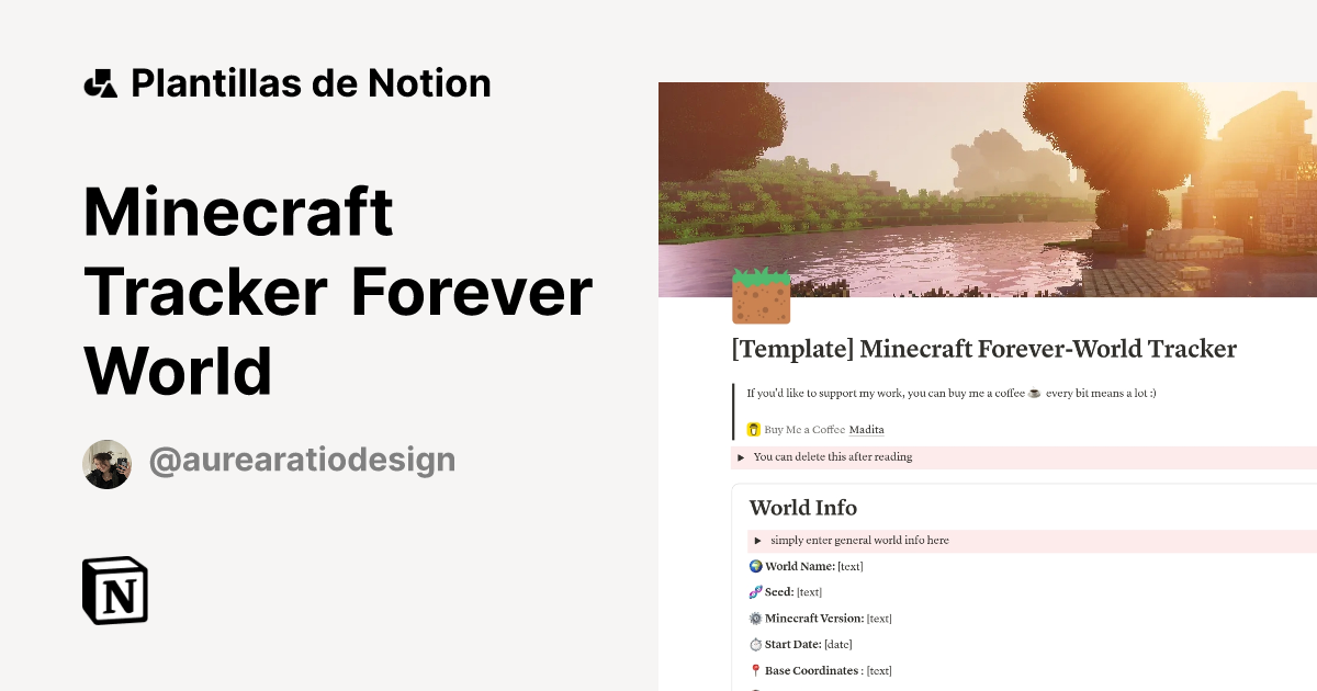 Plantilla Minecraft Tracker Forever World de Aurea Ratio Design ...