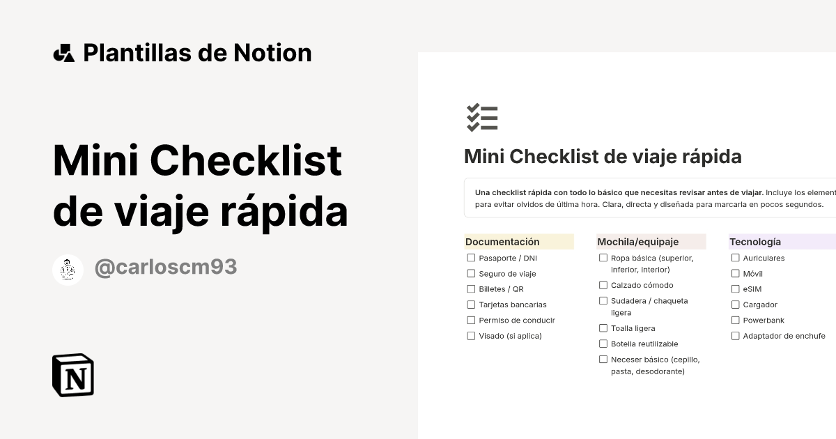 Plantilla Mini Checklist de viaje rápida de 8-Bit Studio | Notion ...
