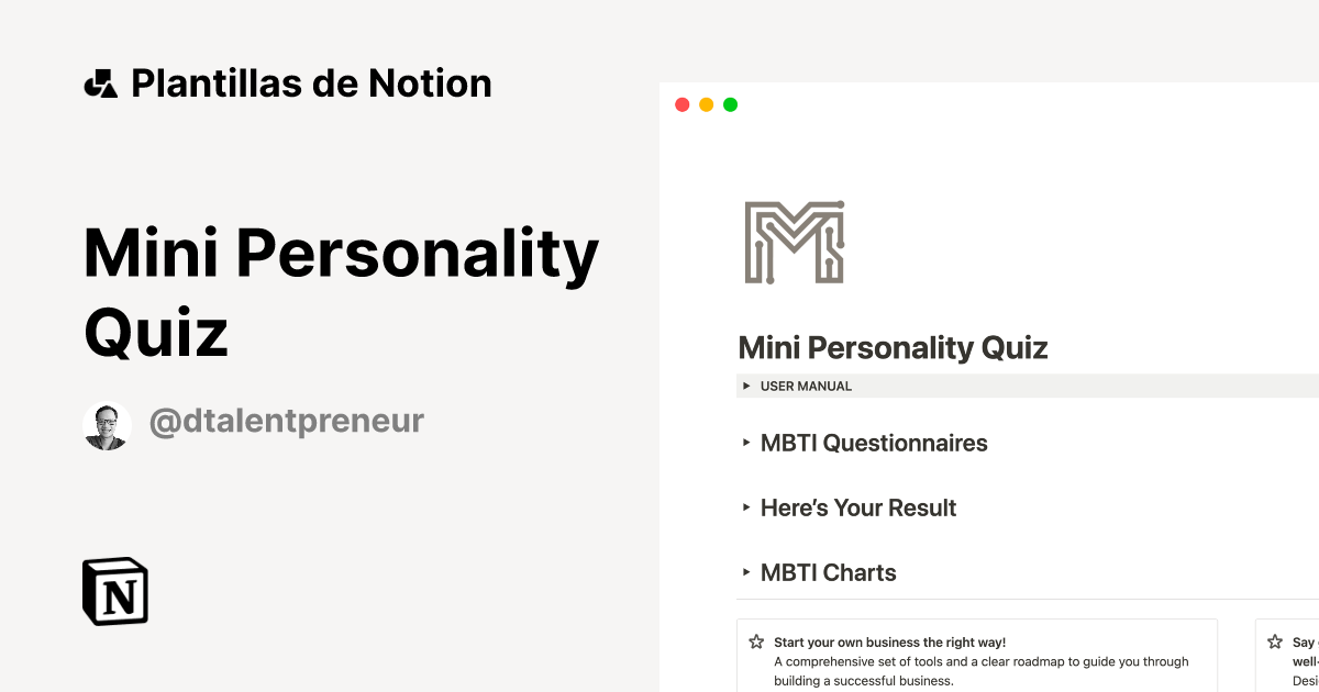 Plantilla Mini Personality Quiz | Notion Marketplace