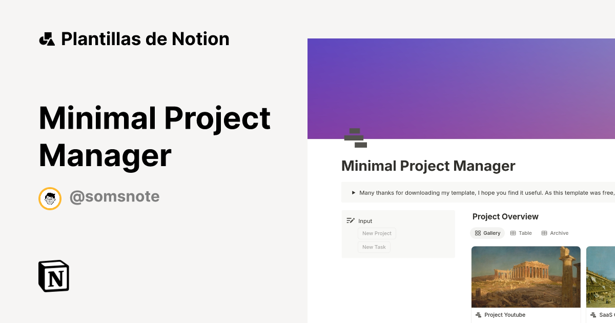 Plantilla Minimal Project Manager | Notion Marketplace