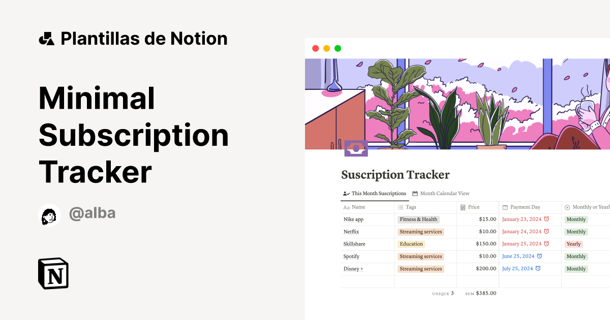 Plantilla Minimal Subscription Tracker | Notion Marketplace