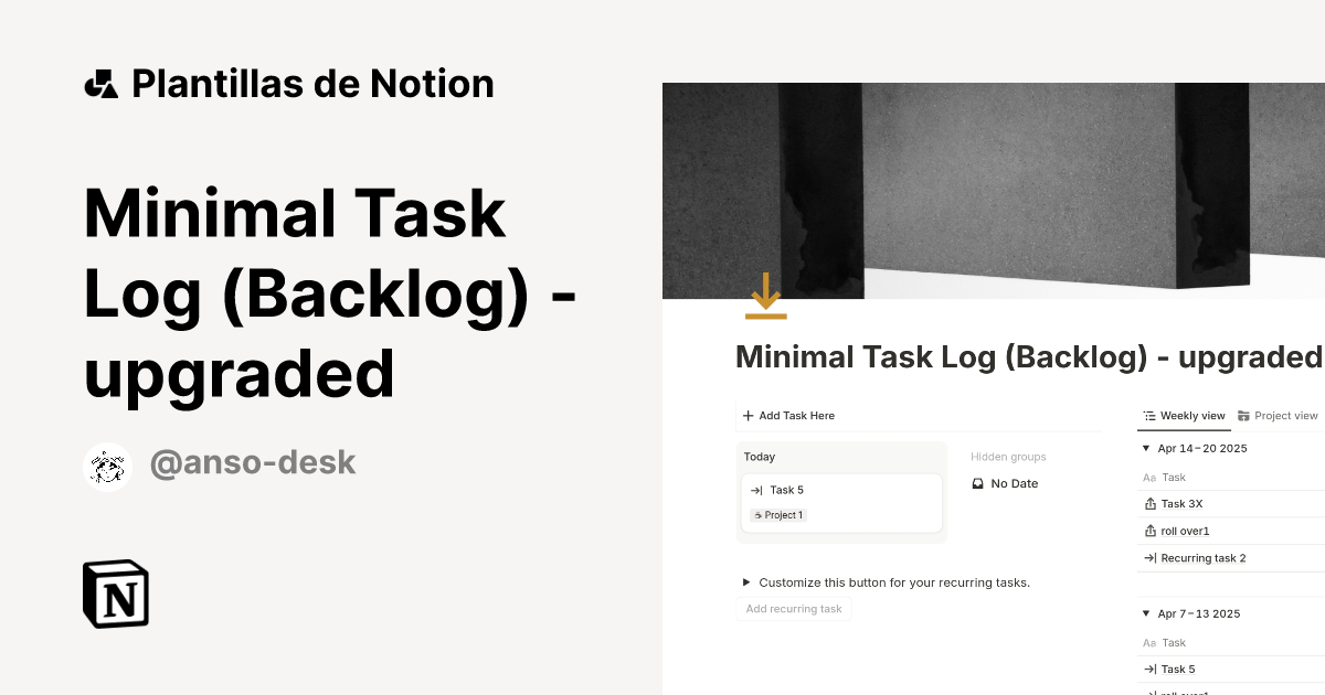 Plantilla Minimal Task Log (Backlog) -upgraded | Notion Marketplace