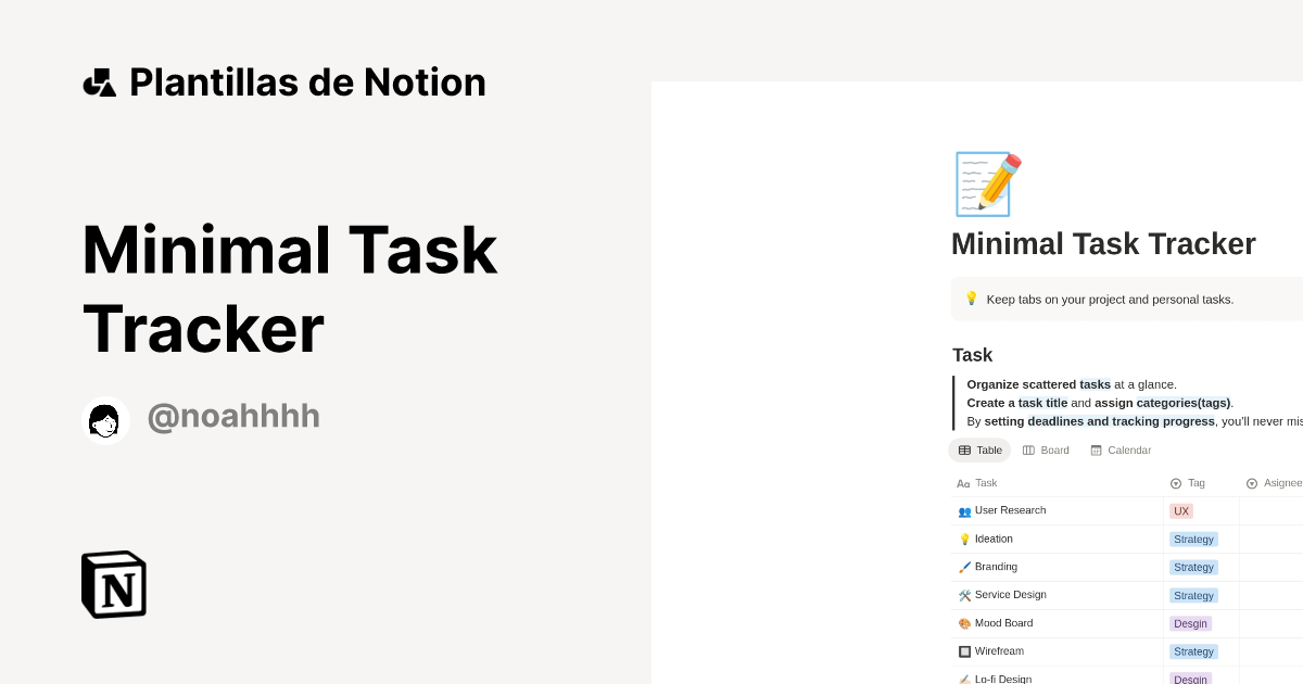Plantilla Minimal Task Tracker | Notion Marketplace