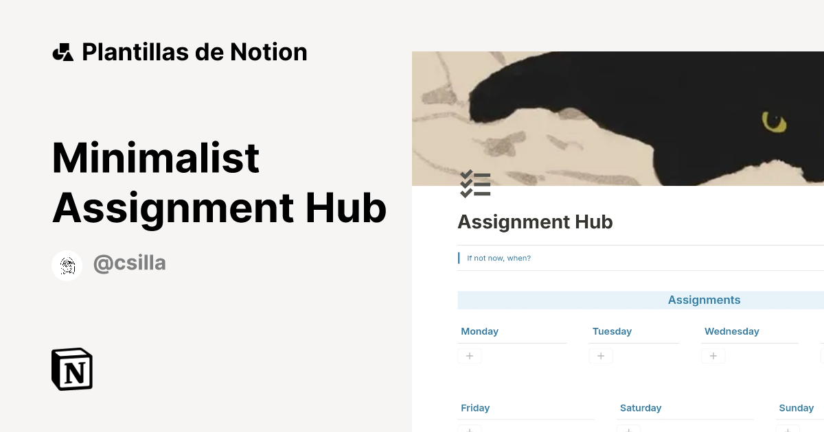 Plantilla Minimalist Assignment Hub | Notion Marketplace