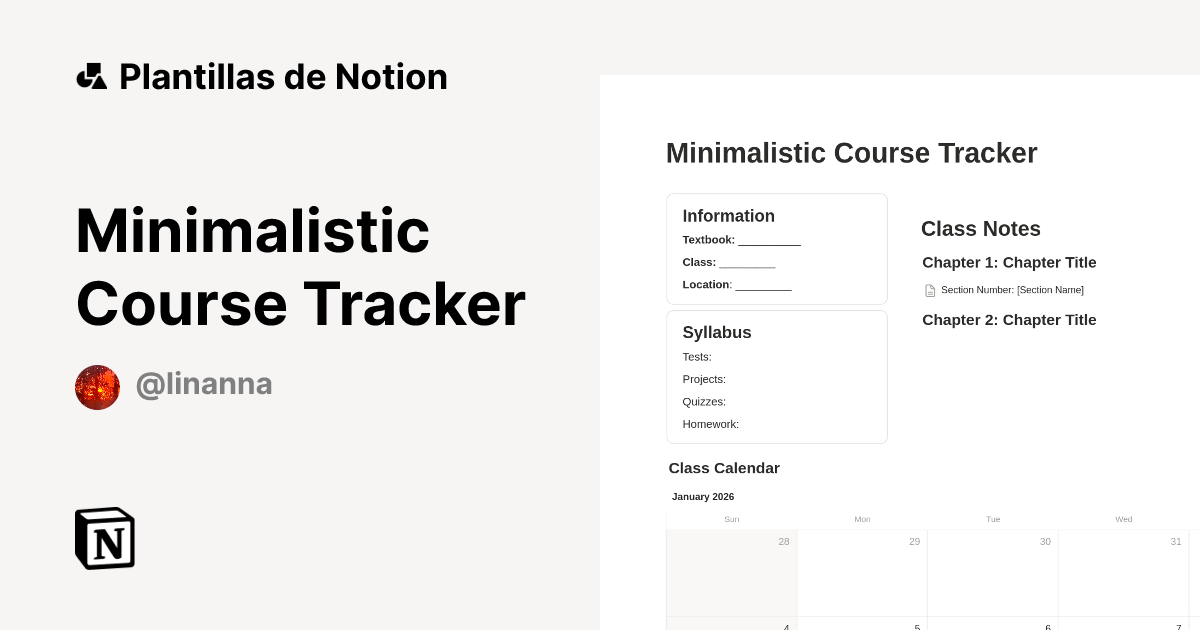 Plantilla Minimalistic Course Tracker | Notion Marketplace