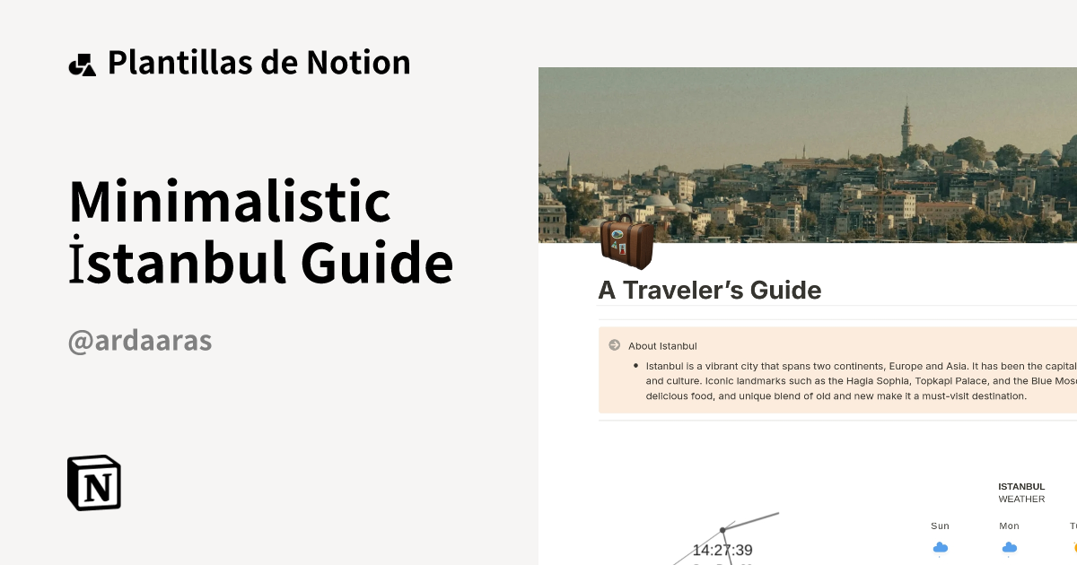 Plantilla Minimalistic İstanbul Guide de Arda Aras | Notion Marketplace