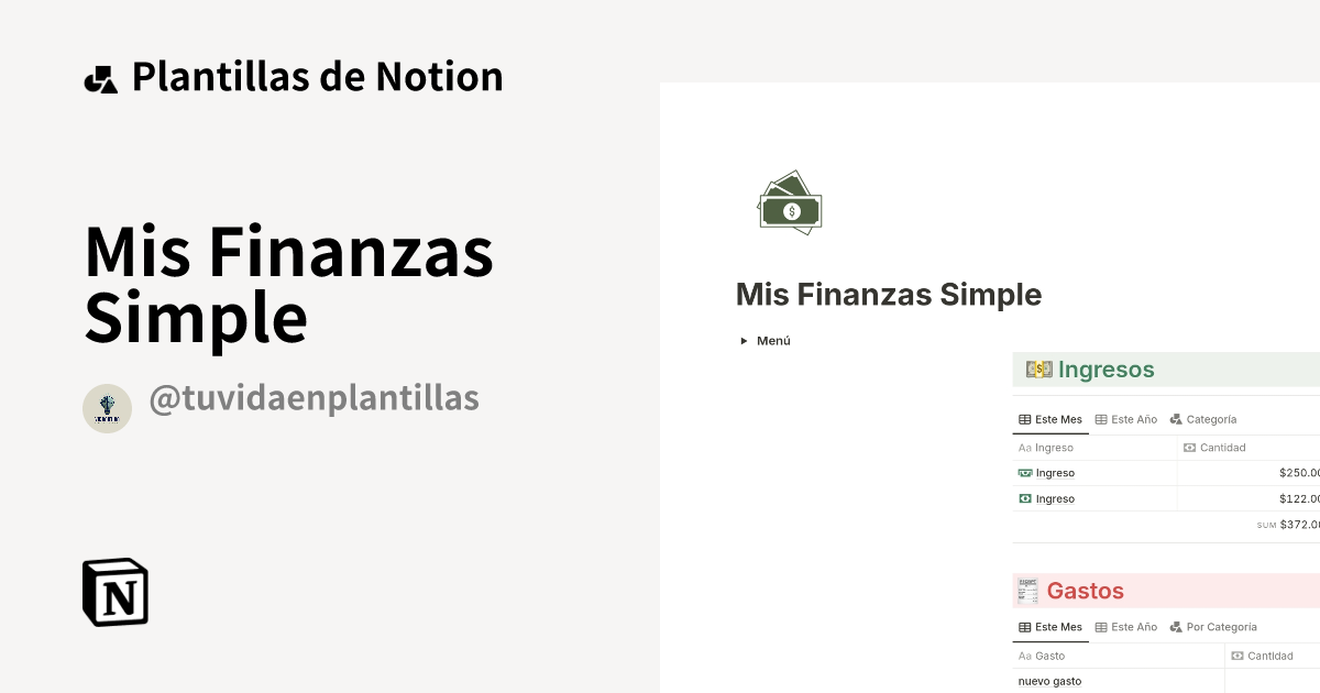 Plantilla Mis Finanzas Simple | Notion Marketplace