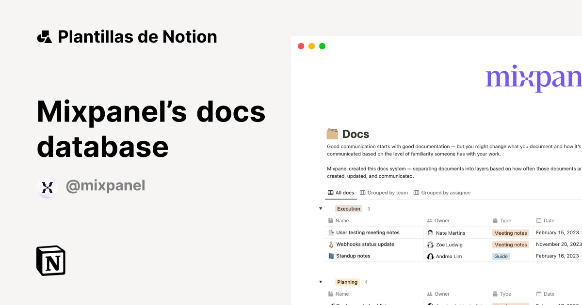 Plantilla Mixpanel’s docs database | Notion Marketplace