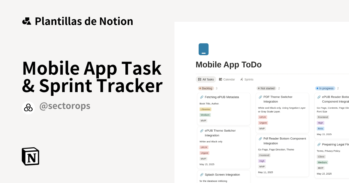 Plantilla Mobile App Task & Sprint Tracker de SectorOps | B2B Business ...