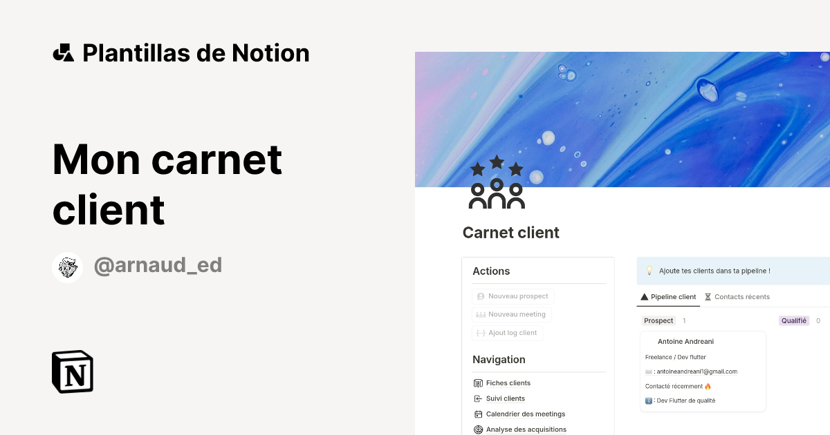 Plantilla Mon carnet client de Arnaud | Notion Marketplace
