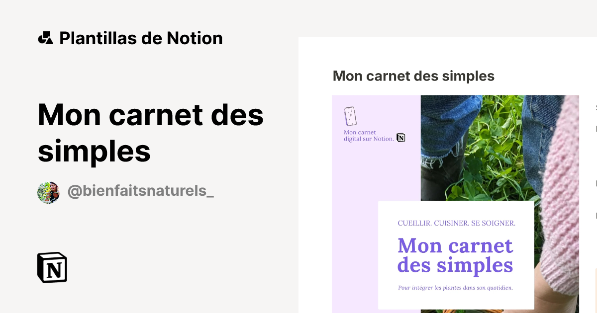 Plantilla Mon carnet des simples | Notion Marketplace
