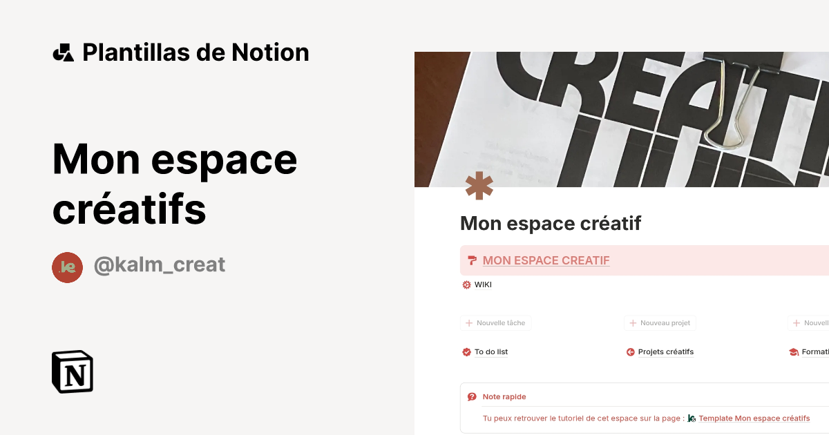 Plantilla Mon espace créatifs | Notion Marketplace