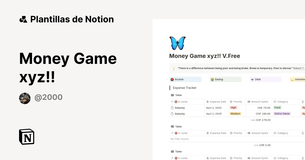 Plantilla Money Game xyz!! | Notion Marketplace