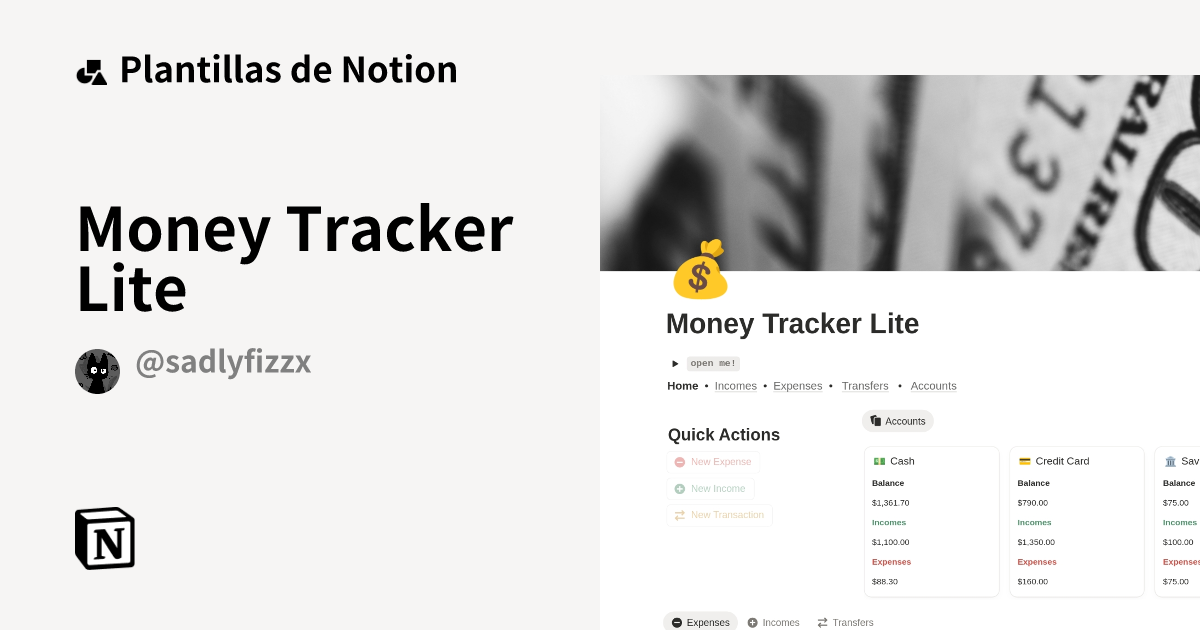 Plantilla Money Tracker Lite | Notion Marketplace