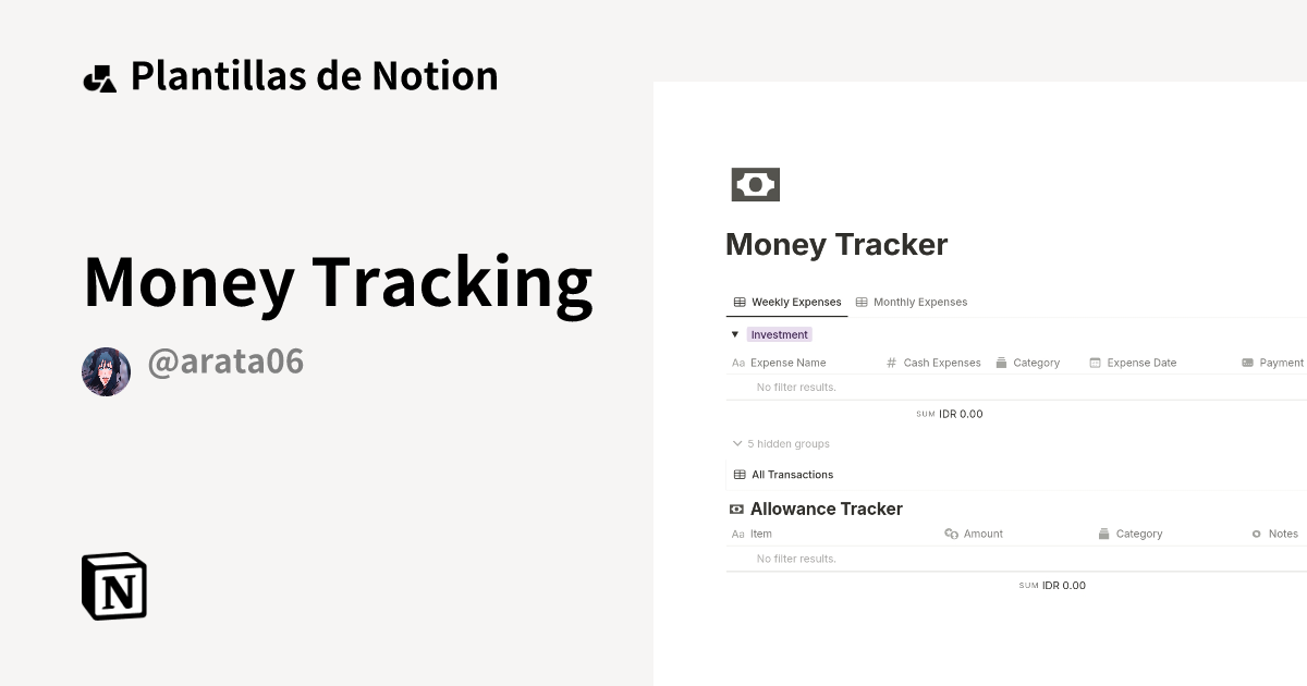 Plantilla Money Tracking de arata | Notion Marketplace