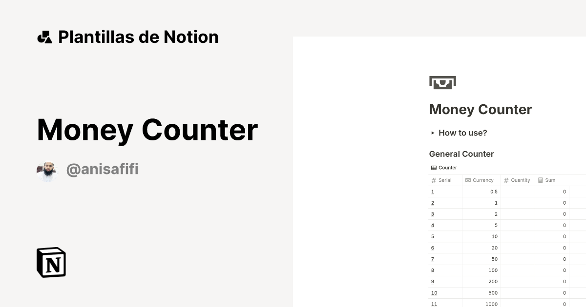 Plantilla Money Counter | Notion Marketplace
