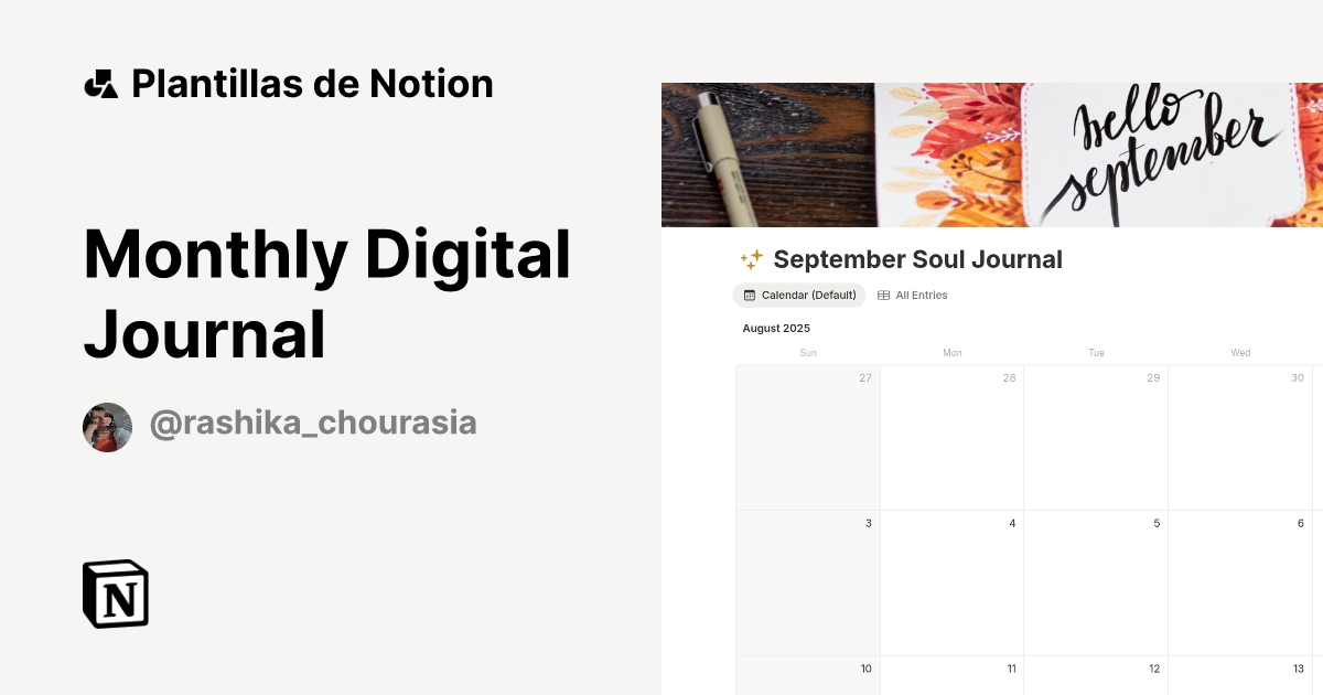Plantilla Monthly Digital Journal | Notion Marketplace