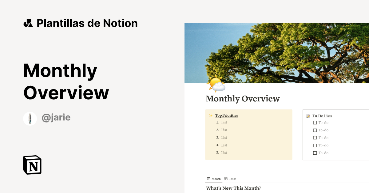 Plantilla Monthly Overview | Notion Marketplace