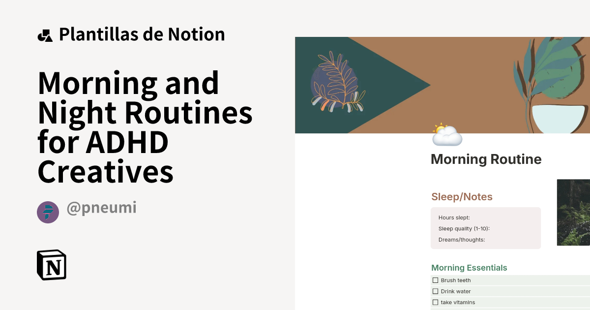 Plantilla Morning and Night Routines for ADHD Creatives | Notion ...