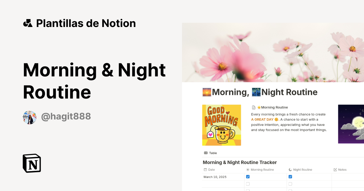 Plantilla Morning & Night Routine de Hagit Dayan | Notion Marketplace