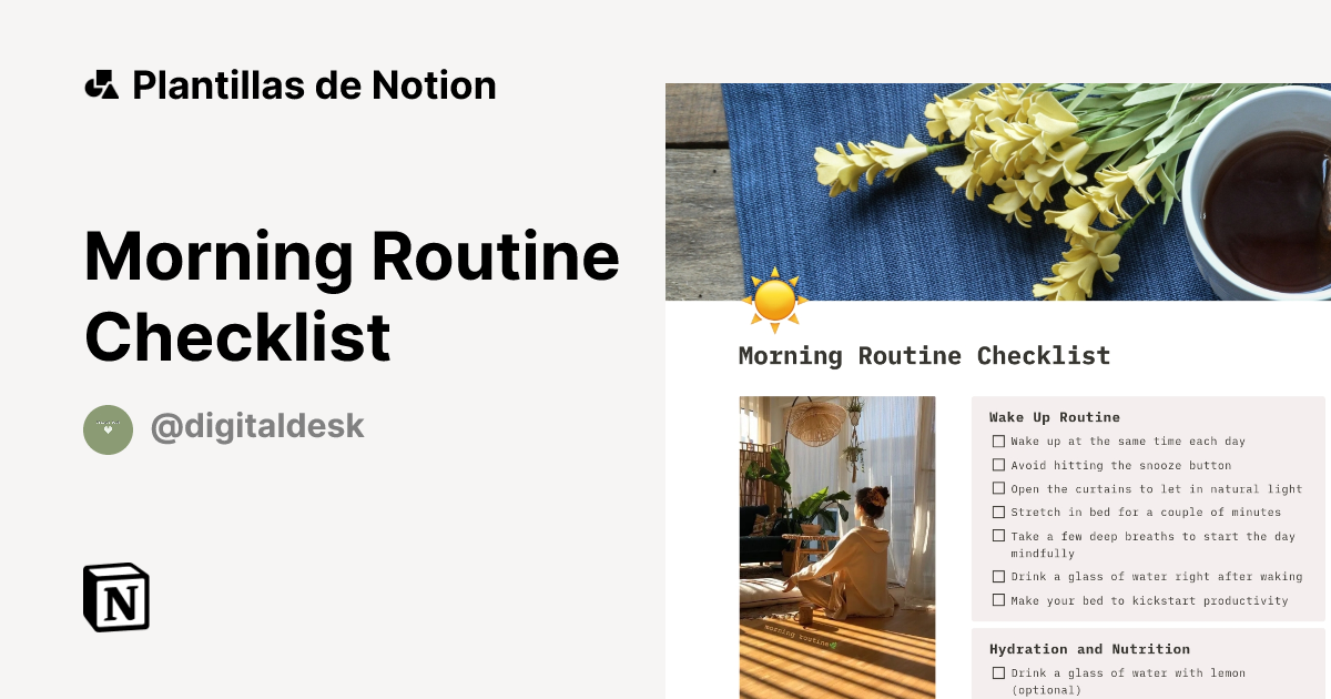 Plantilla Morning Routine Checklist | Notion Marketplace