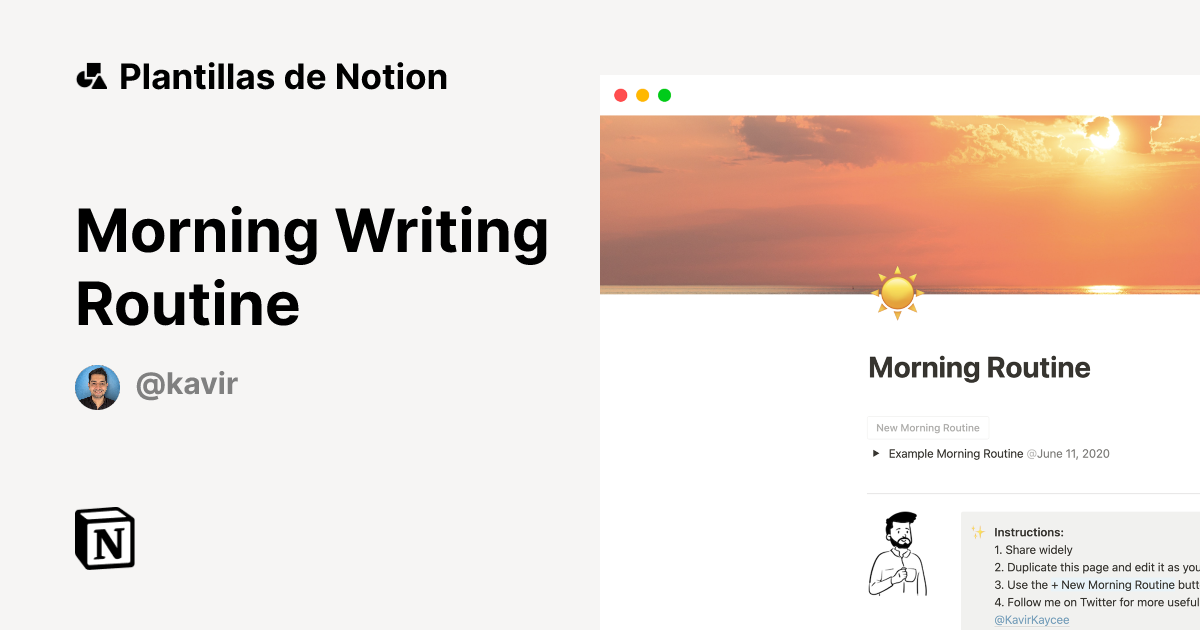 Plantilla Morning Writing Routine de Kavir | Notion Marketplace