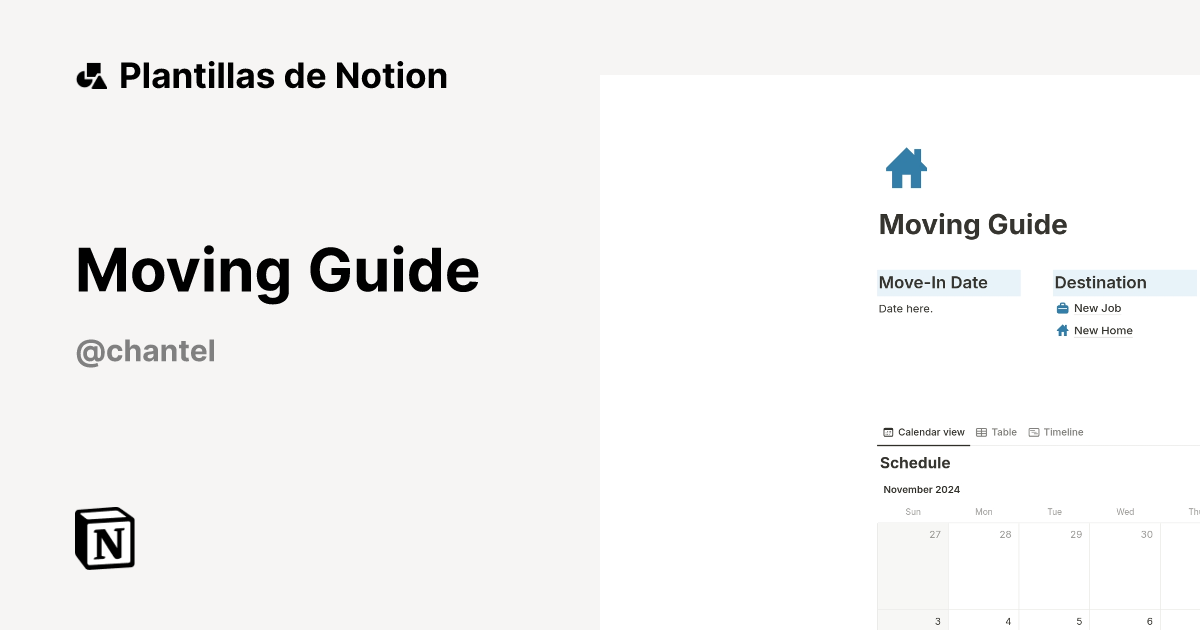 Plantilla Moving Guide de Chantel | Notion Marketplace