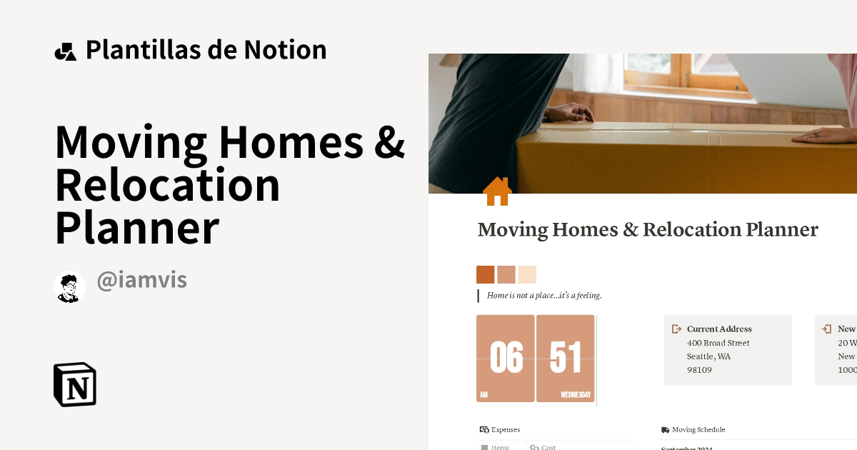 Plantilla Moving Homes & Relocation Planner de Vis | Notion Marketplace