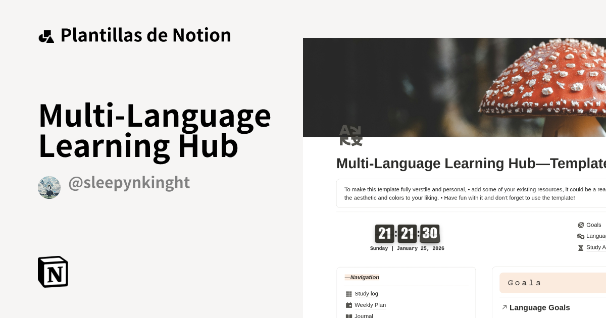 Plantilla Multi-Language Learning Hub | Notion Marketplace