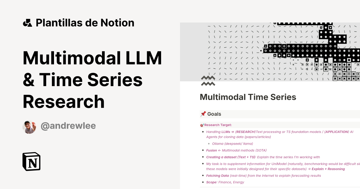 Plantilla Multimodal LLM & Time Series Research de Andrew Lee | Notion Marketplace