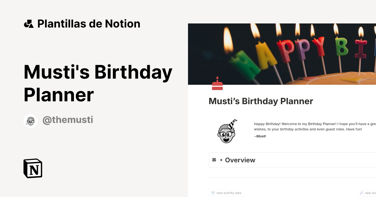 Plantilla Musti's Birthday Planner | Notion Marketplace