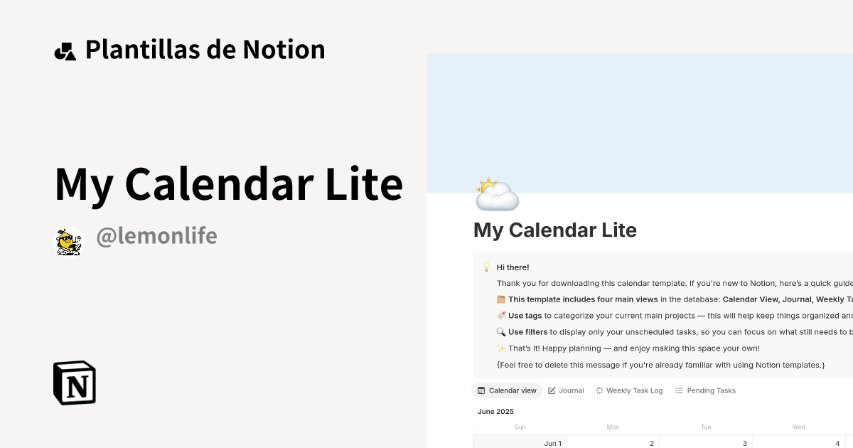 Plantilla My Calendar Lite | Notion Marketplace
