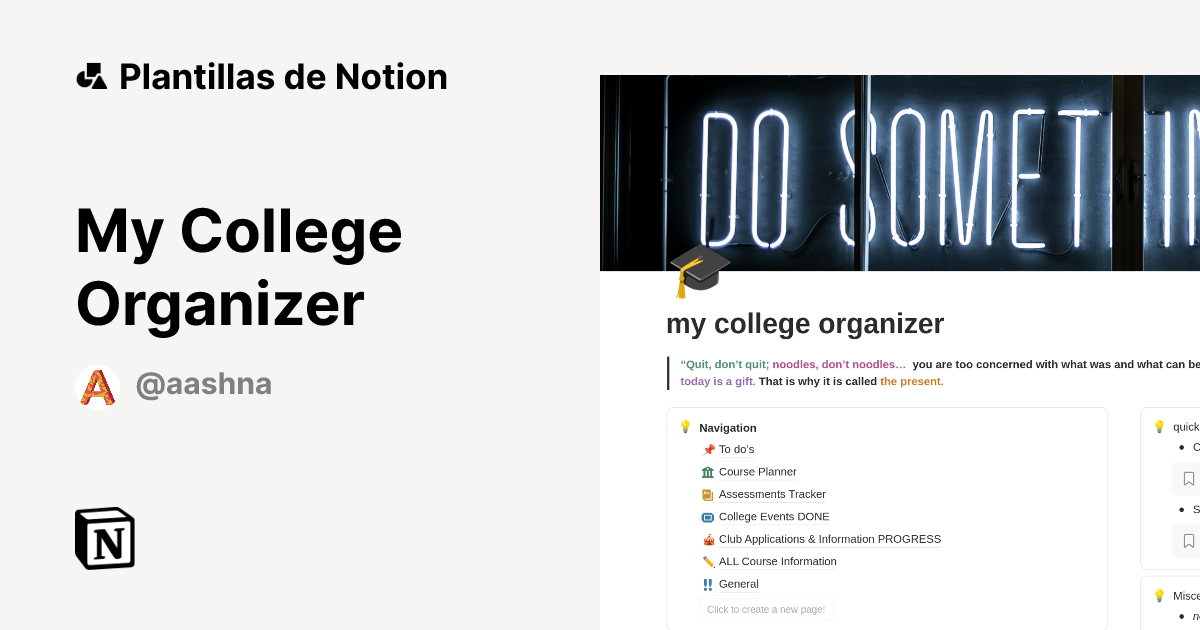 Plantilla My College Organizer de Aashna Sanghani | Notion Marketplace