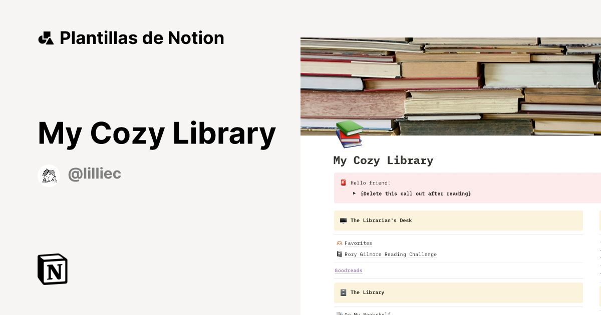 Plantilla My Cozy Library de Lillie C. | Notion Marketplace