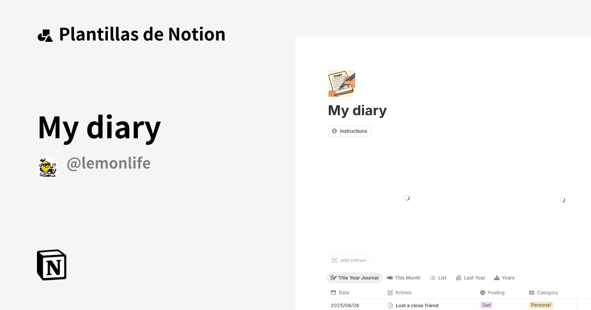 Plantilla My diary | Notion Marketplace