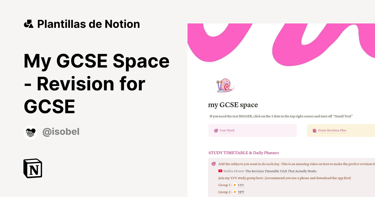 Plantilla My GCSE Space - Revision for GCSE | Notion Marketplace