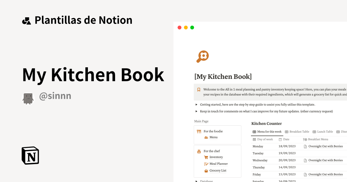 Plantilla My Kitchen Book | Notion Marketplace